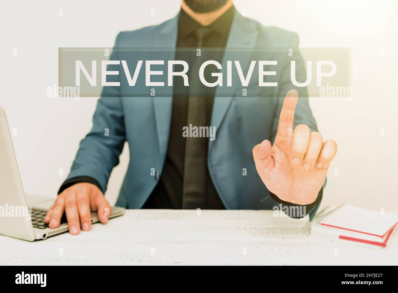 Hand writing sign Never Give Up. Business concept be persistent to keep ...