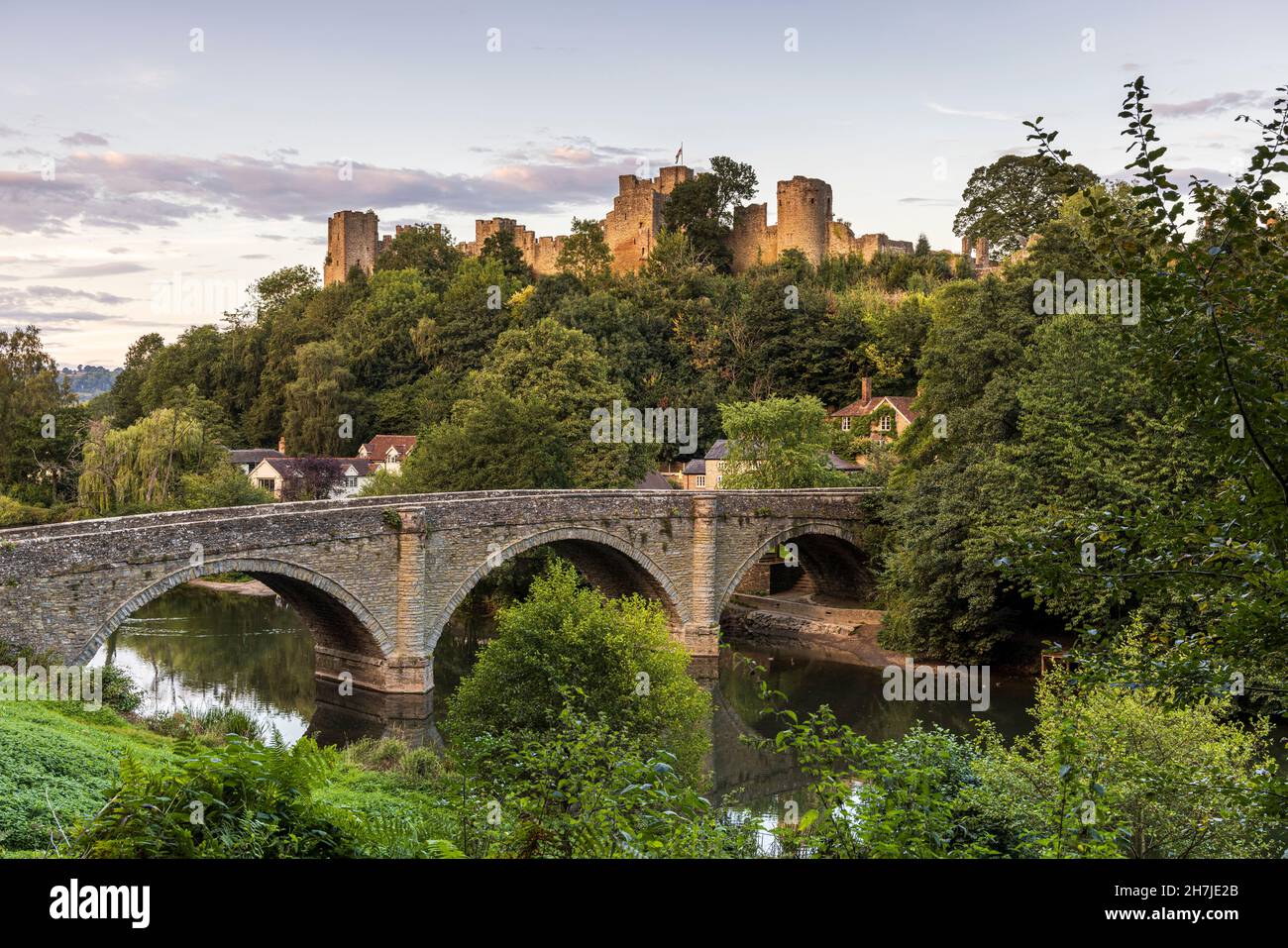 Dinham Bridge over the river Teme and Ludlow castle, Shropshire ...
