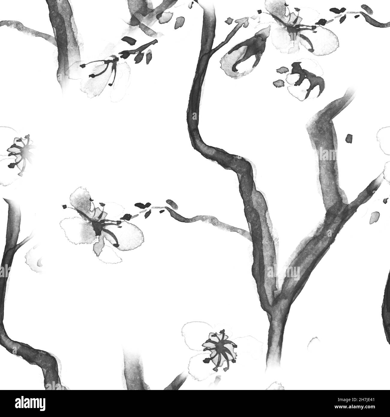 Sakura tree japanese watercolor Black and White Stock Photos & Images ...