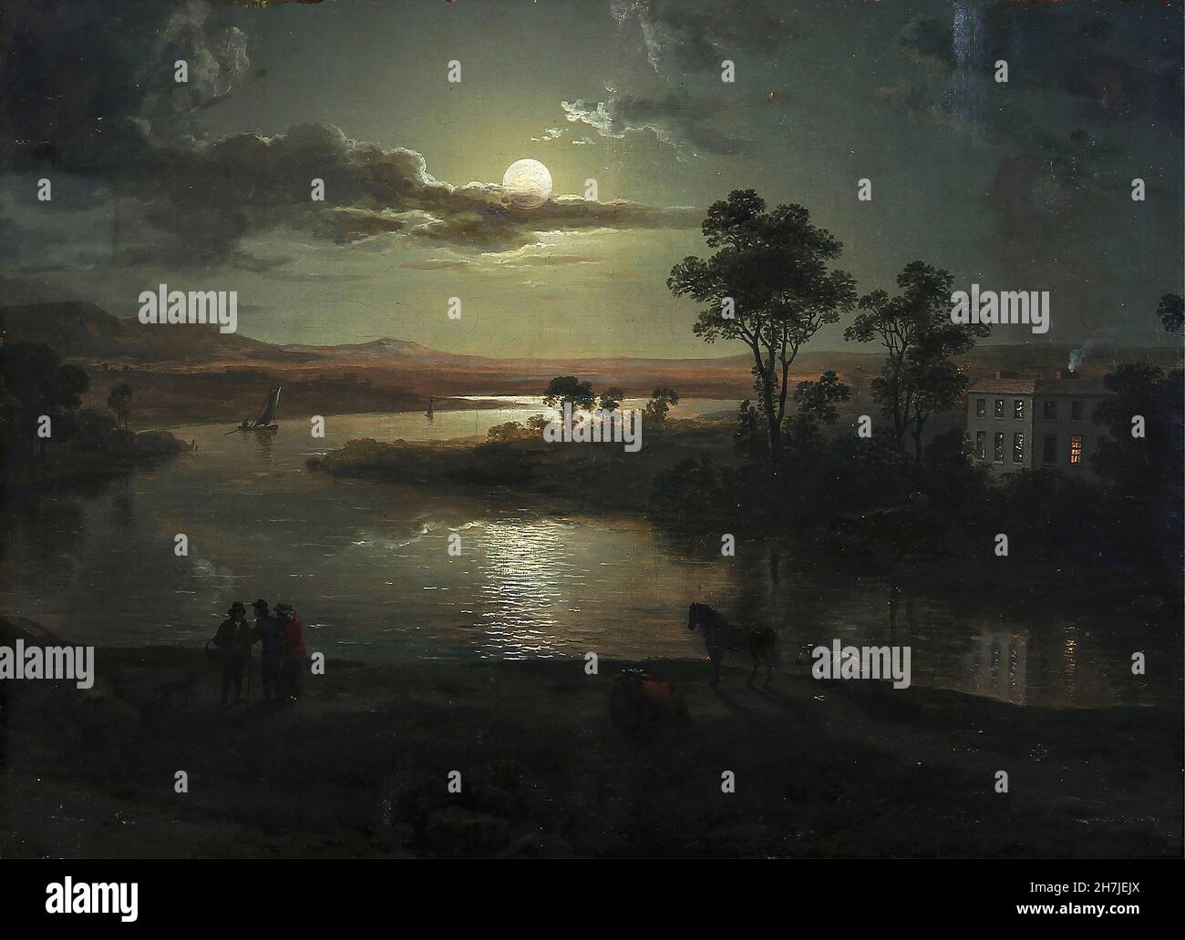 Abraham Pether - Evening scene with full moon and persons (1801 Stock ...