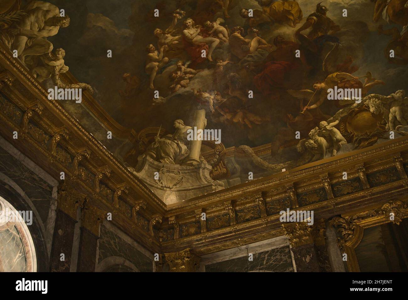 PARIS, FRANCE - Oct 01, 2019: A low angle shot of ceiling painting in ...