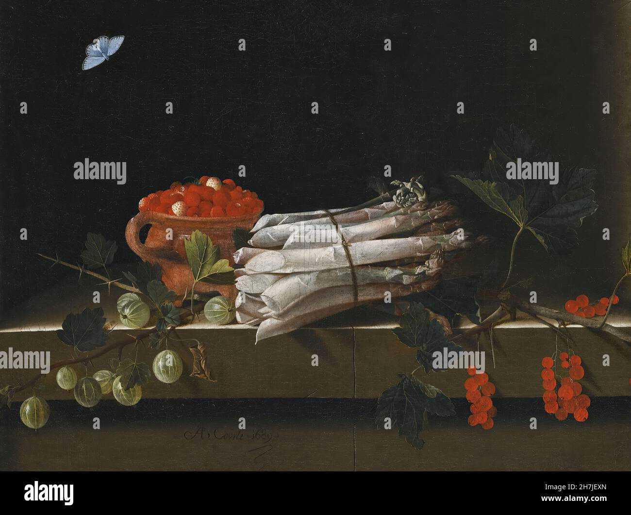 Adriaen Coorte (1665-1707) - Still life of an earthenware bowl of wild ...