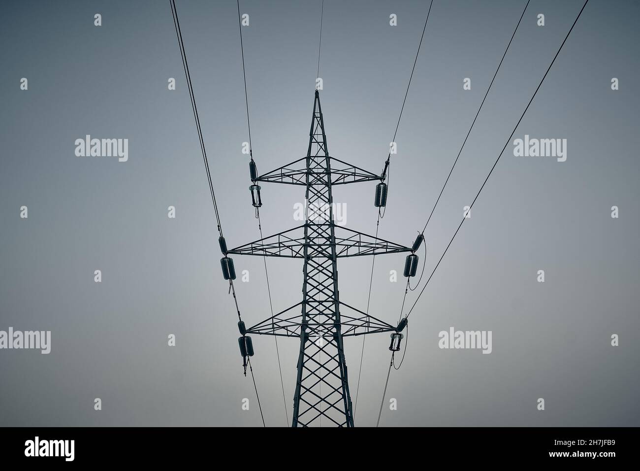 High voltage pylon with wires Stock Photo - Alamy
