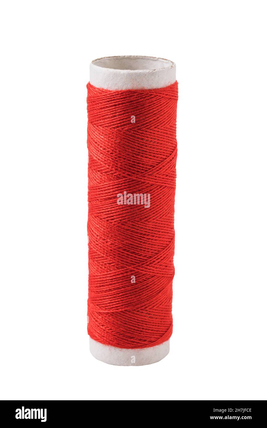 Spool of thread in red, isolated on white background Stock Photo - Alamy