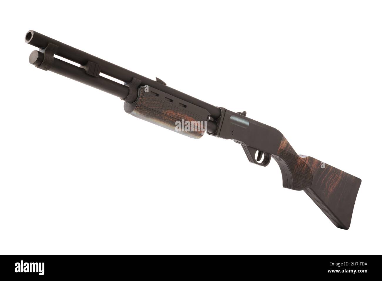 Wooden toy semi-automatic shotgun isolated on white background Stock ...
