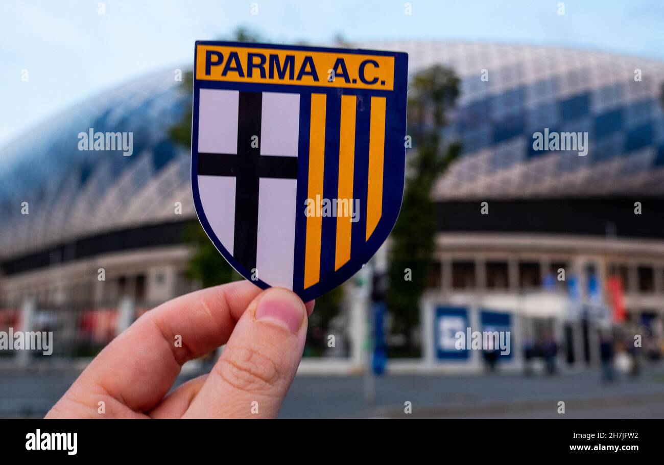 September 12, 2021, Parma. The emblem of the Parma Calcio football club ...