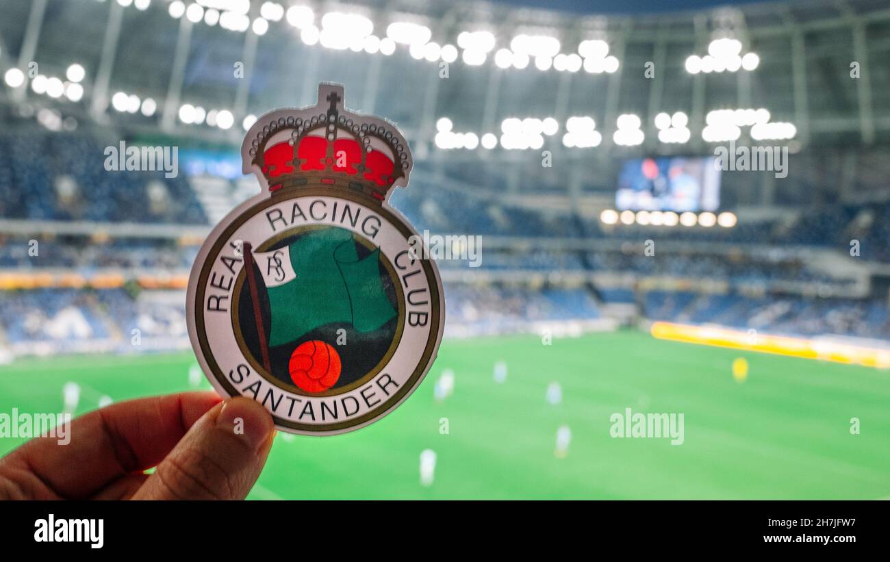 September 12, 2021, Santander, Spain. The emblem of the Racing de ...
