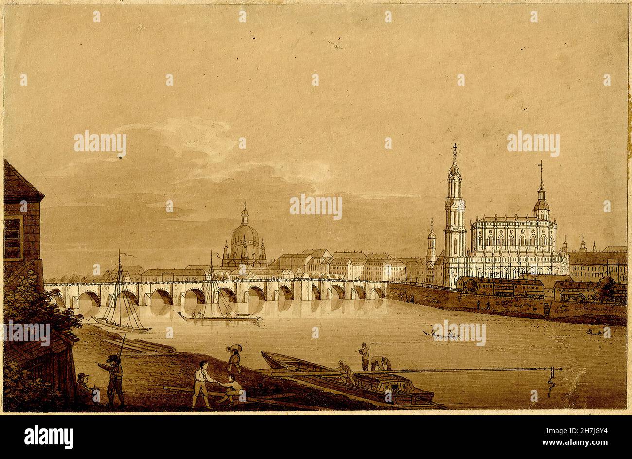 Anonymous (19th Century) - View of Dresden with Augustus Bridge ...