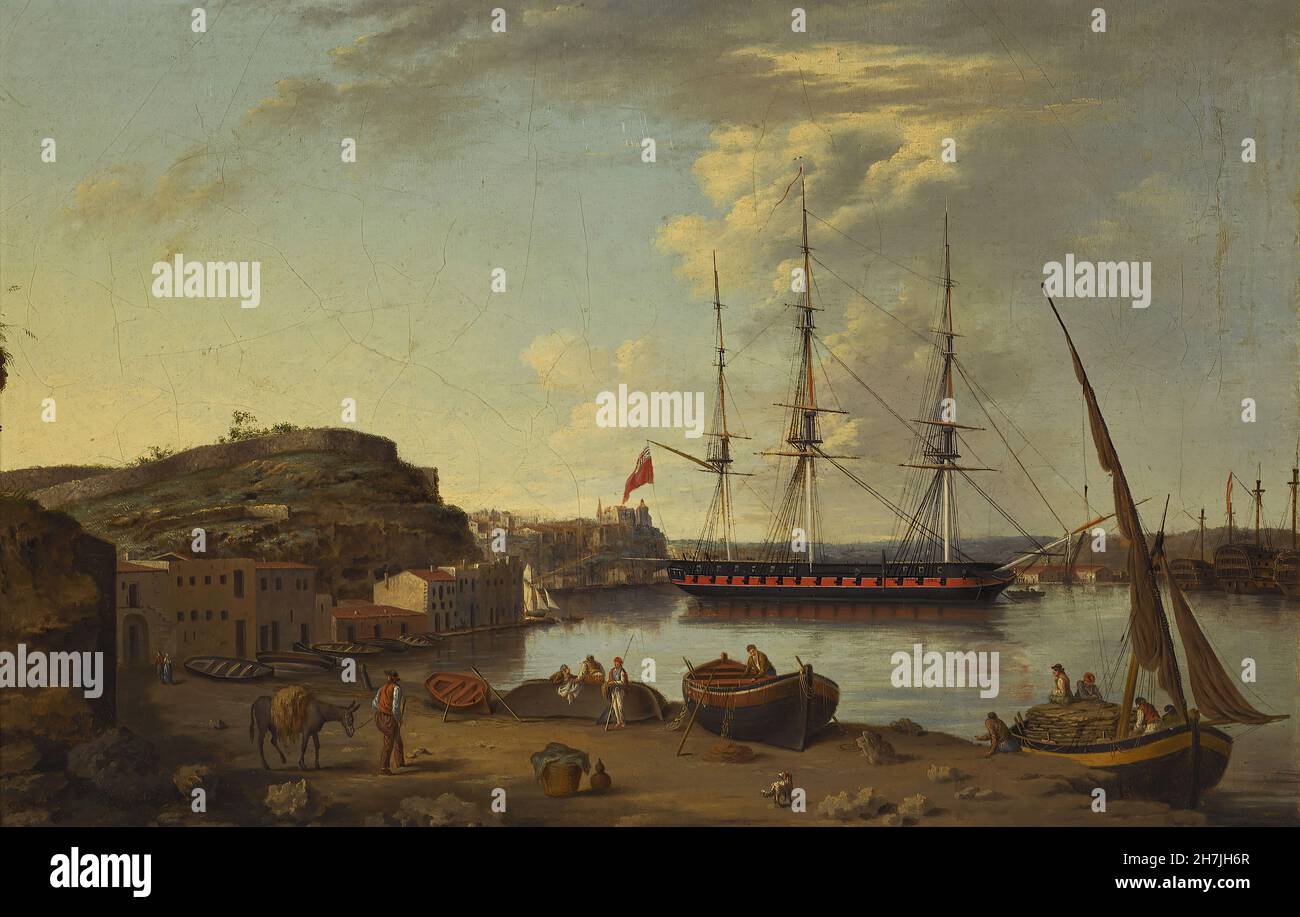 Anton Schranz (1769-1839) - A British Frigat at Anchor, Port Mahon ...