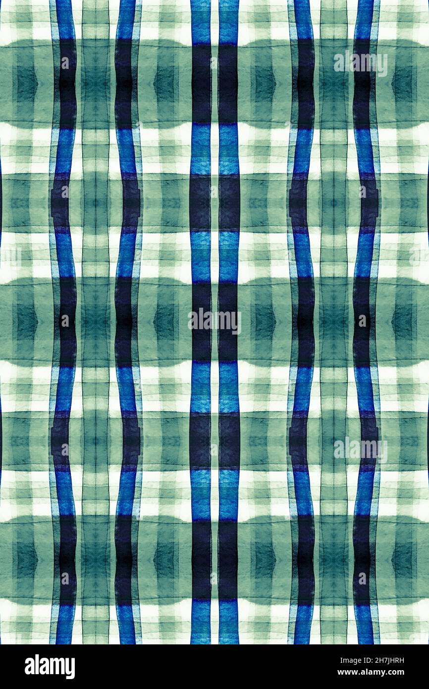 Watercolour Scottish Print. Blue Stripe Border Stock Photo - Alamy