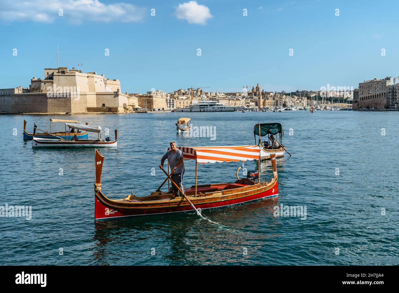 Valletta,Malta-October 18,2021. Vintage wooden local ferry boats from ...