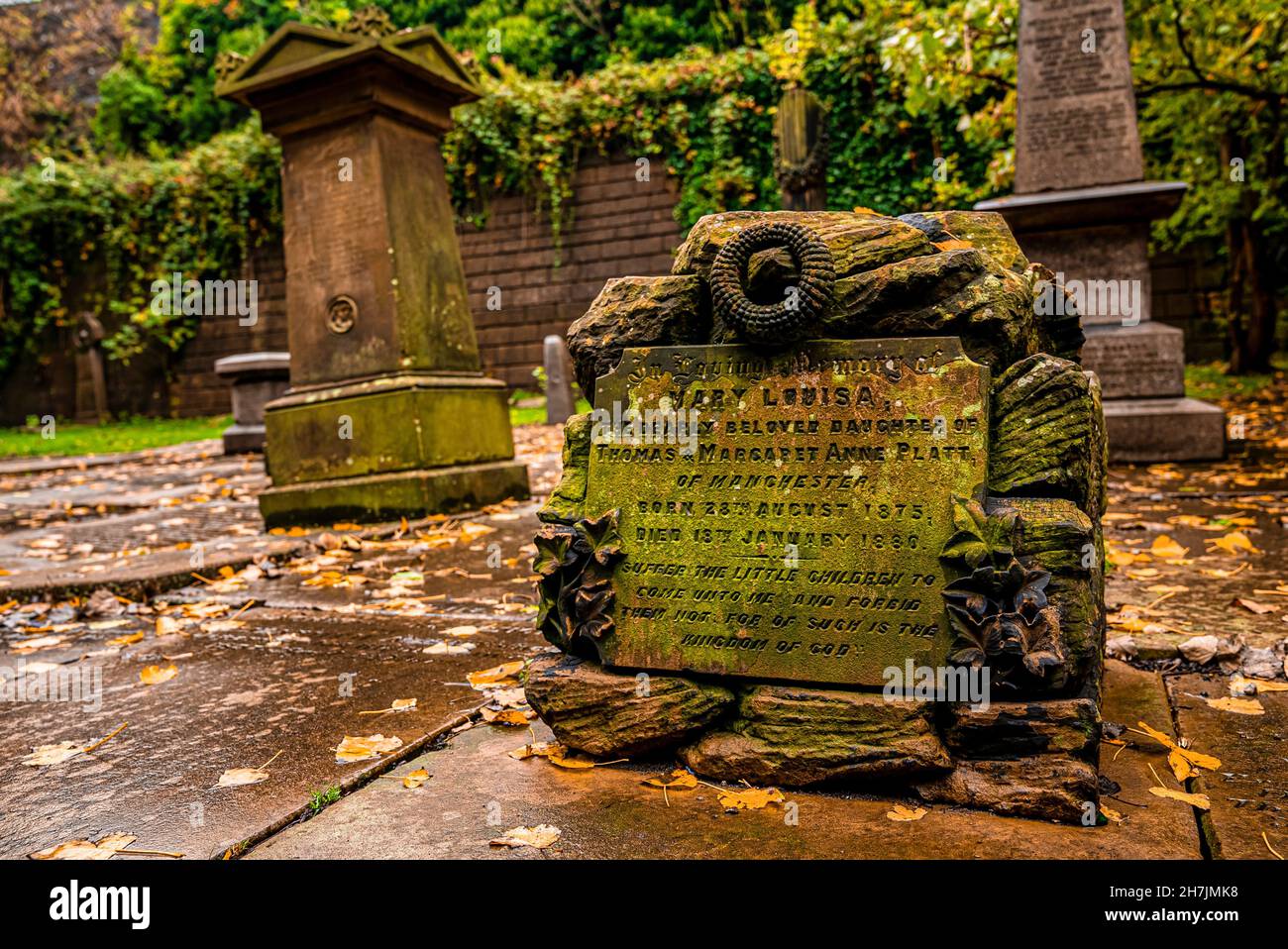 St James's Cemetery with names and information inscribed on gravestone ...