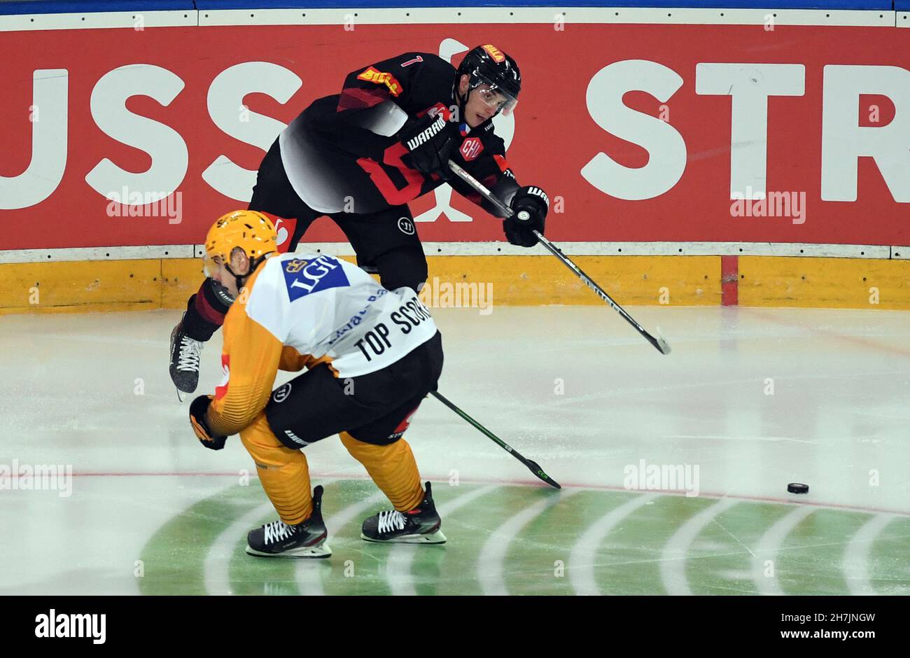 Prague, Czech Republic. 23rd Nov, 2021. Ondrej Miklis of Sparta, left, and Joakim Lindstrom of ...