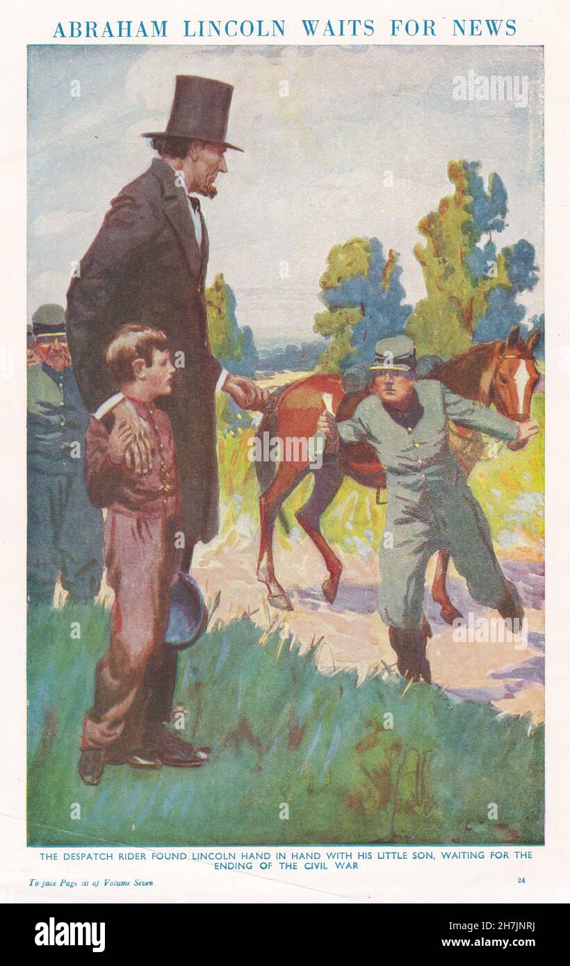 Vintage illustration of Abraham Lincoln waiting for the end of The ...