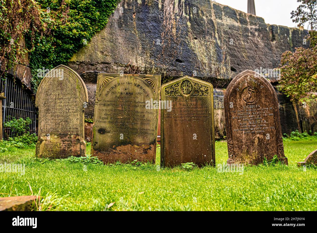 St James's Cemetery with names and information inscribed on gravestone ...
