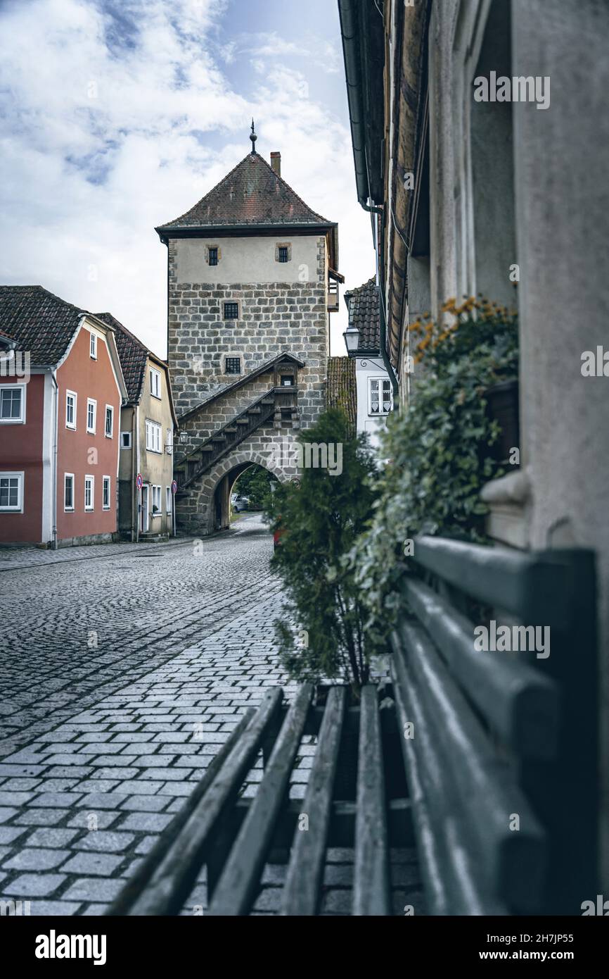 View of the Rothenberger city gate of the medieval town of Seßlach in ...