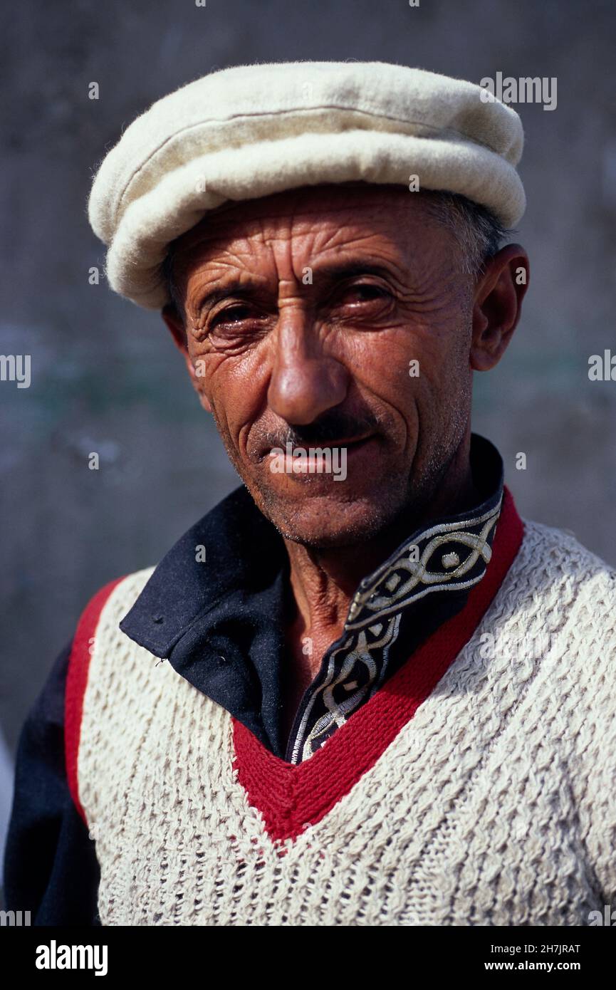 An elderly Hunzai man, in the town of Karimabad, in Hunza District of ...