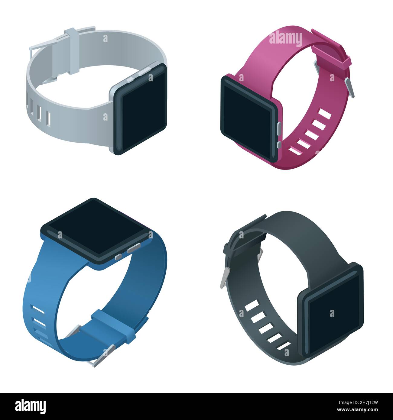 Realistic isometric illustrations of smartwatches with different colors ...