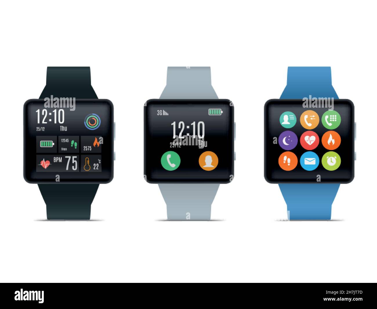 Smartwatch realistic vector set isolated on white Stock Vector Image ...