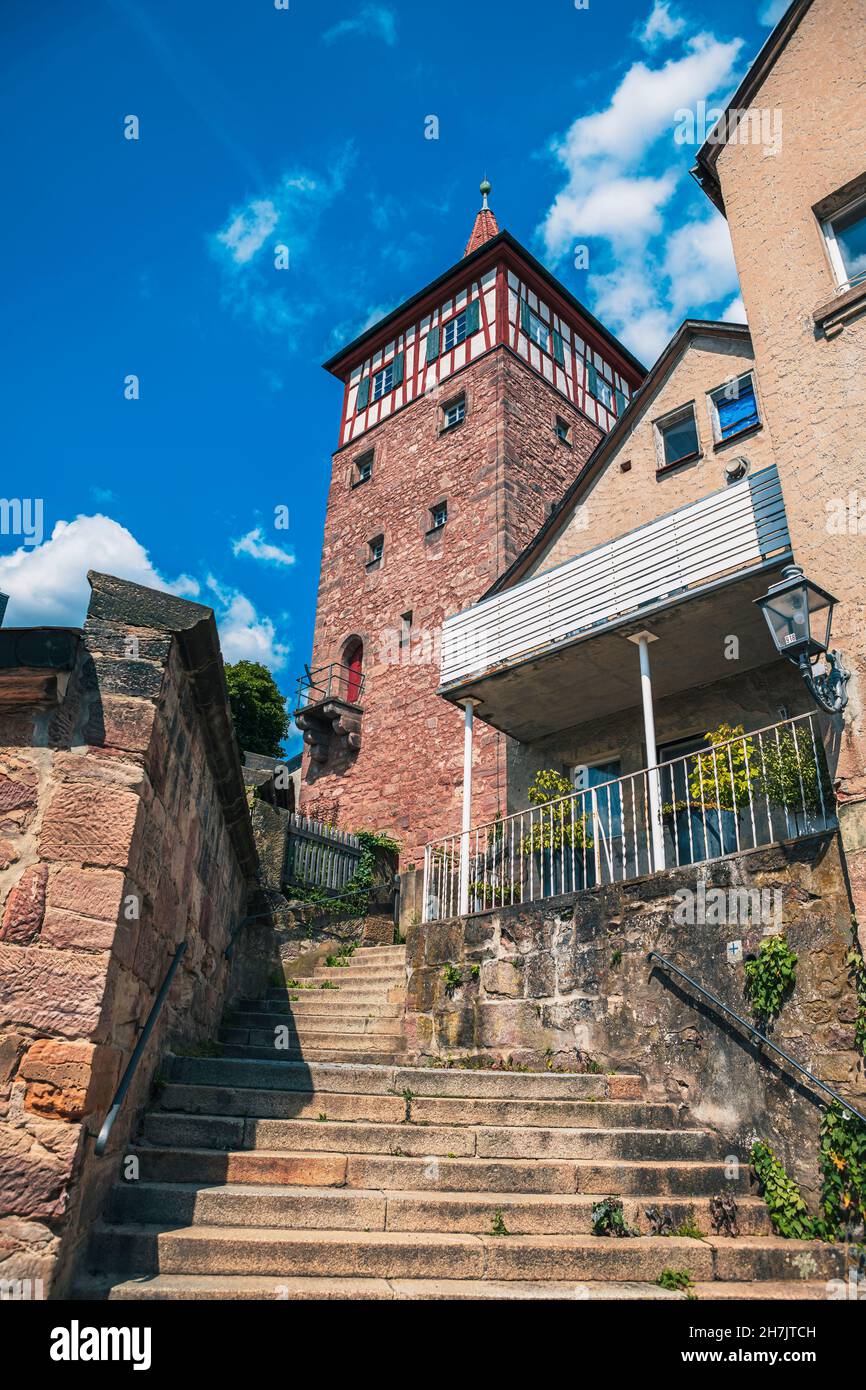 Roter Turm and Kapellengäßchen in Kulmbach, Bavaria, Germany Stock ...