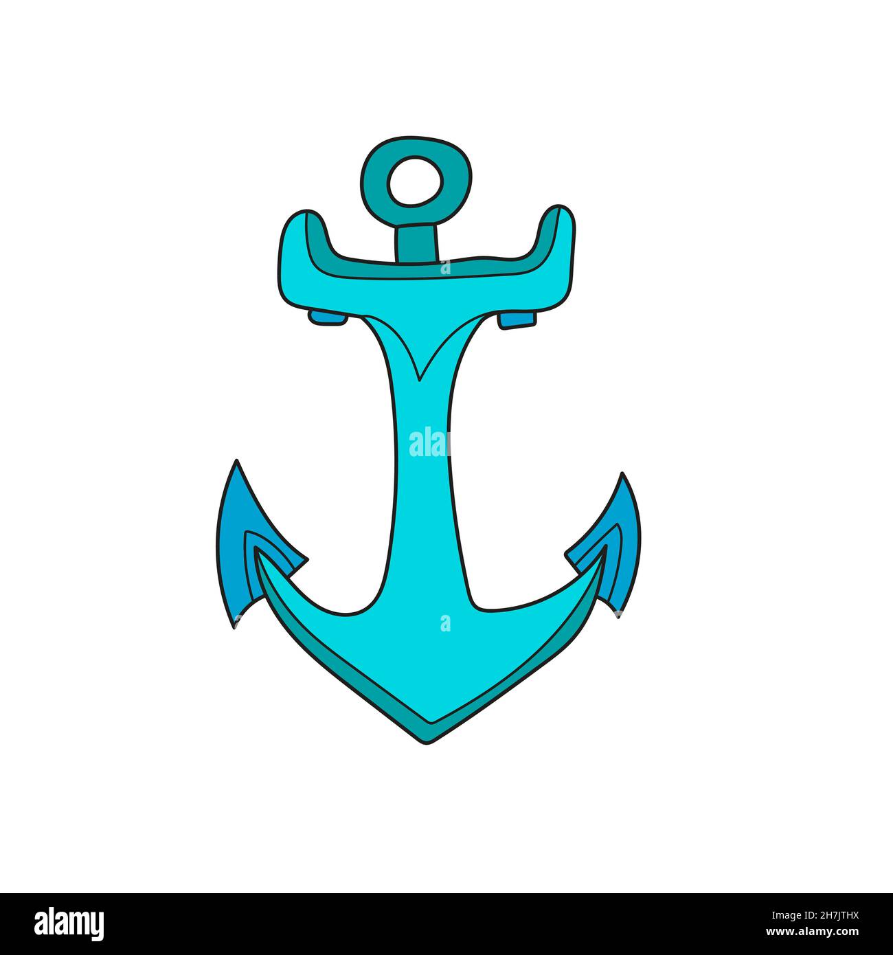 Simple cartoon icon. Vector illustration. Cute blue anchor isolated on ...