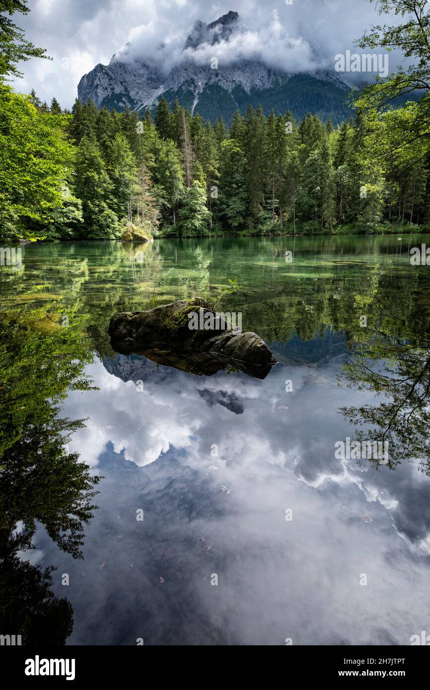 View of the Badersee, Grainau near Garmisch-Partenkirchen, Upper ...