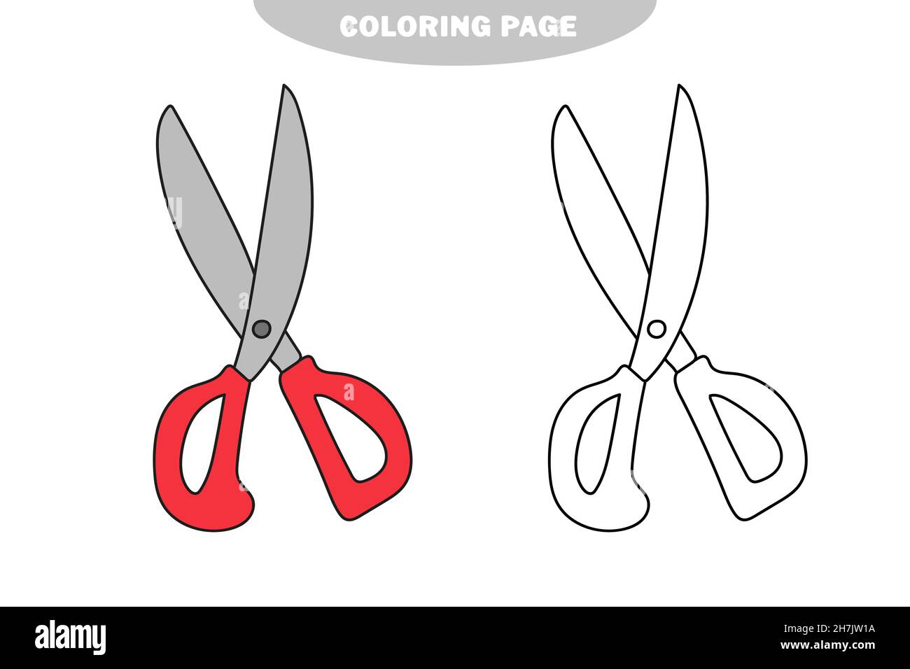 Simple coloring page. Outline scissors on a white background. Cartoon ...