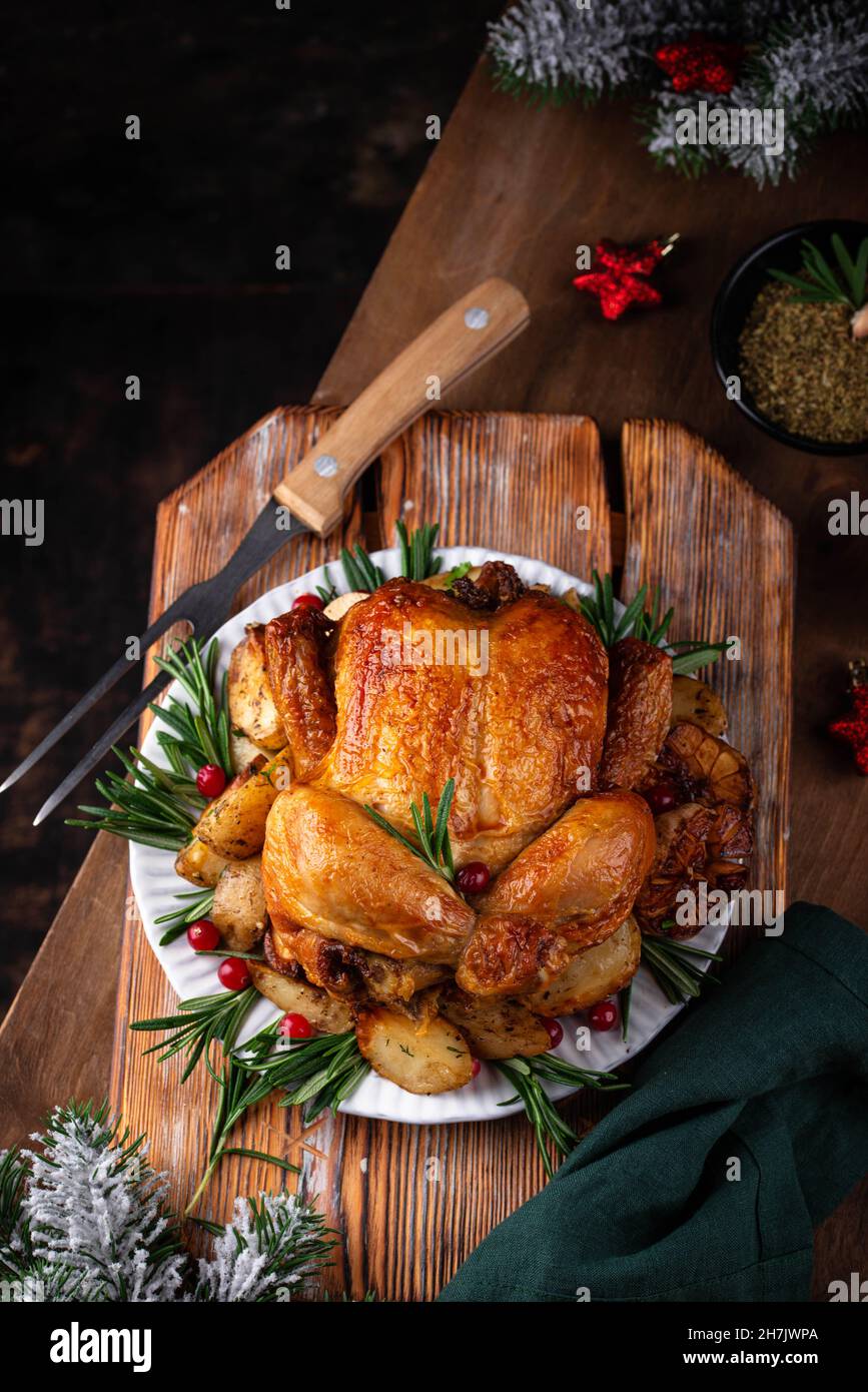Christmas baked chicken for festive dinner Stock Photo - Alamy
