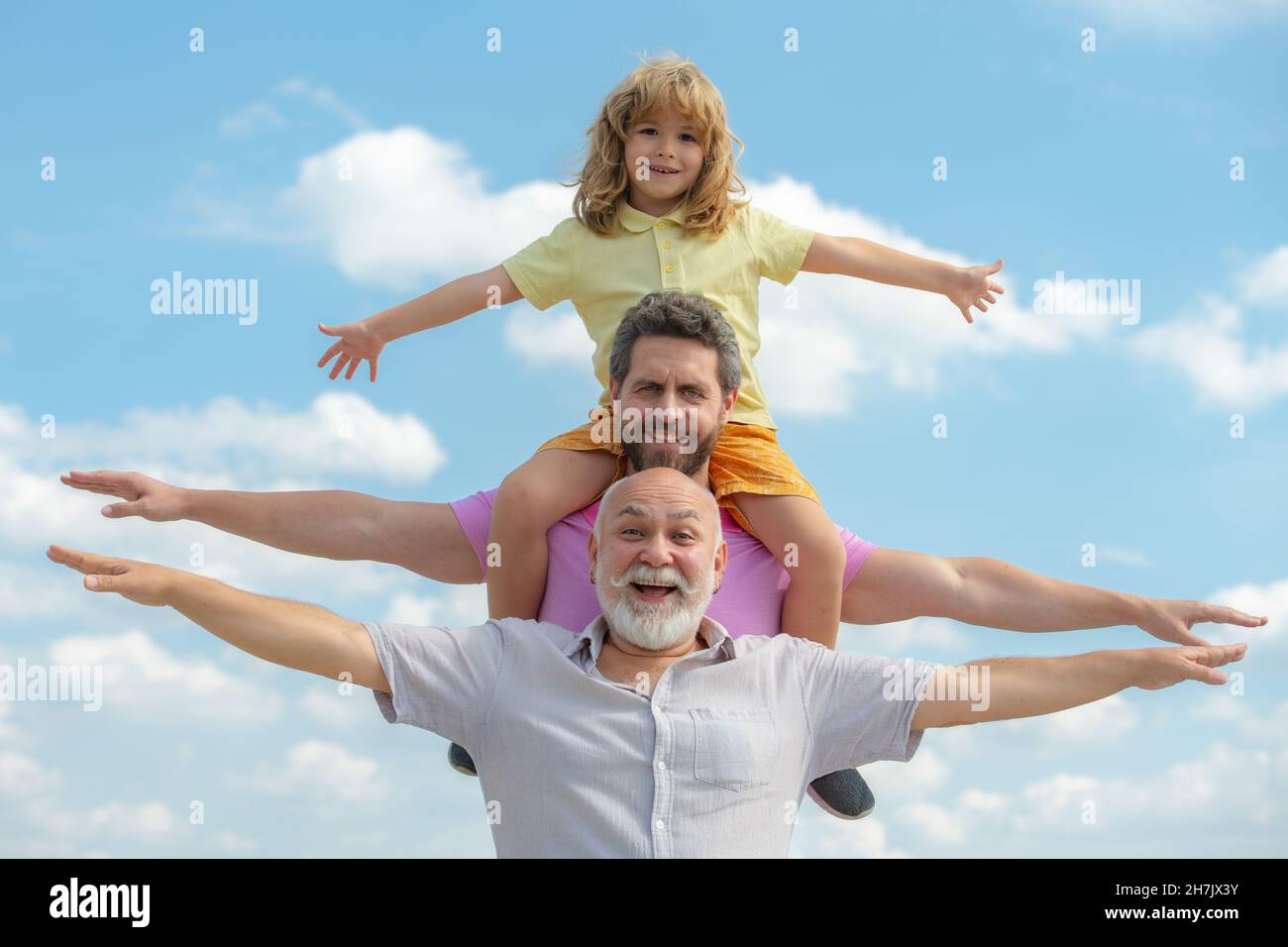 Fathers day. Family man different ages on weekend. Father and son with ...