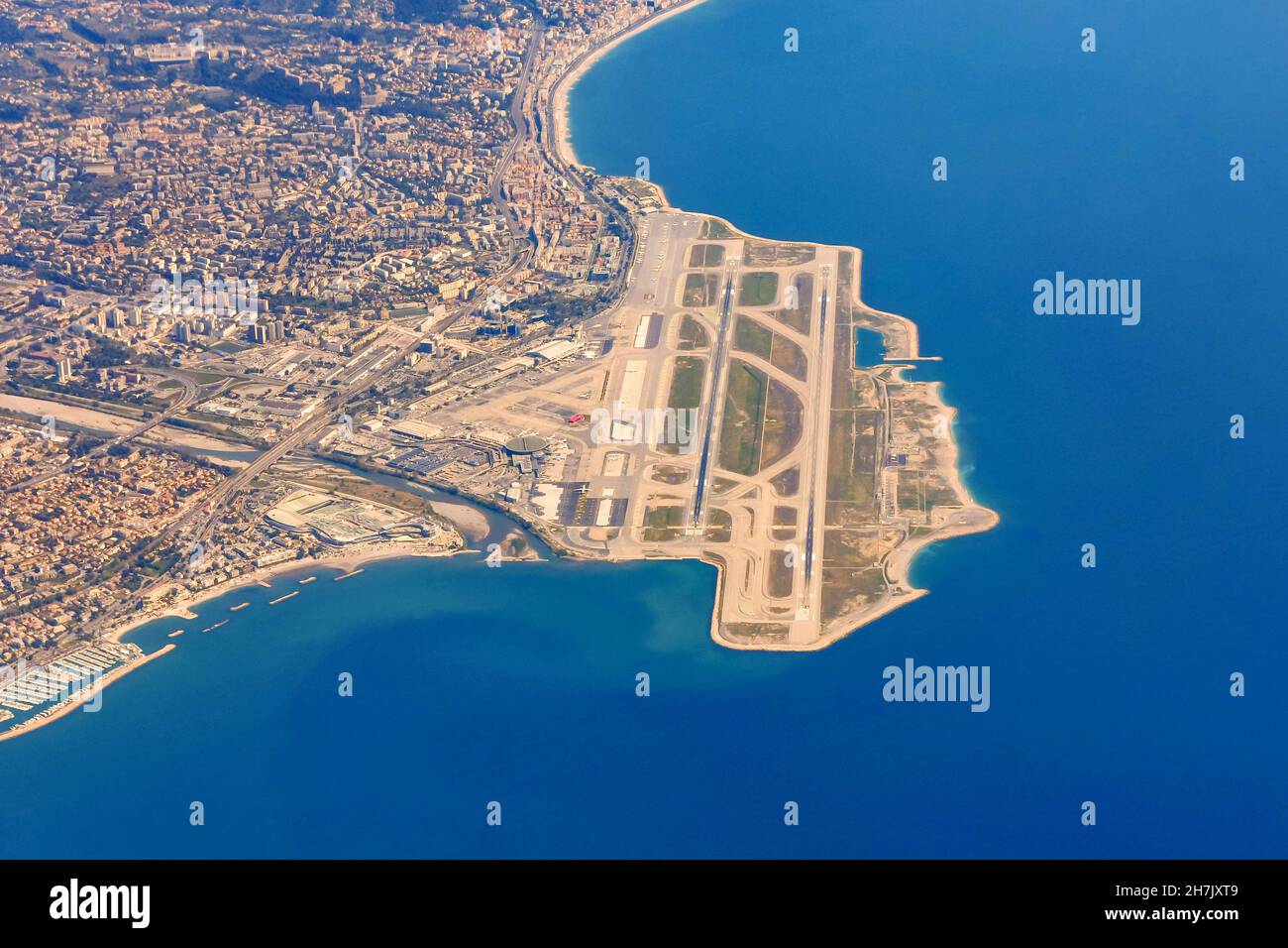 Nice, France - April 2019: Aerial view of Nice Airport on the French ...