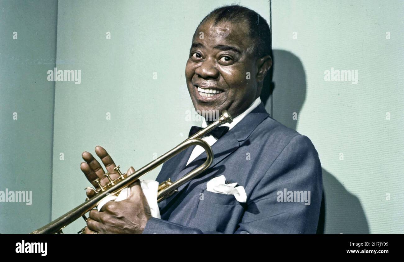 LOUIS ARMSTRONG (1901-1971) Promotional photo of American jazz musician ...