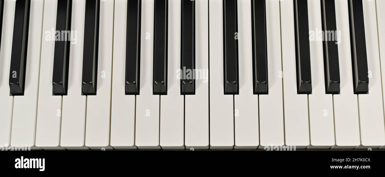 Musical flat background, banner. Piano key, keyboard Stock Photo - Alamy