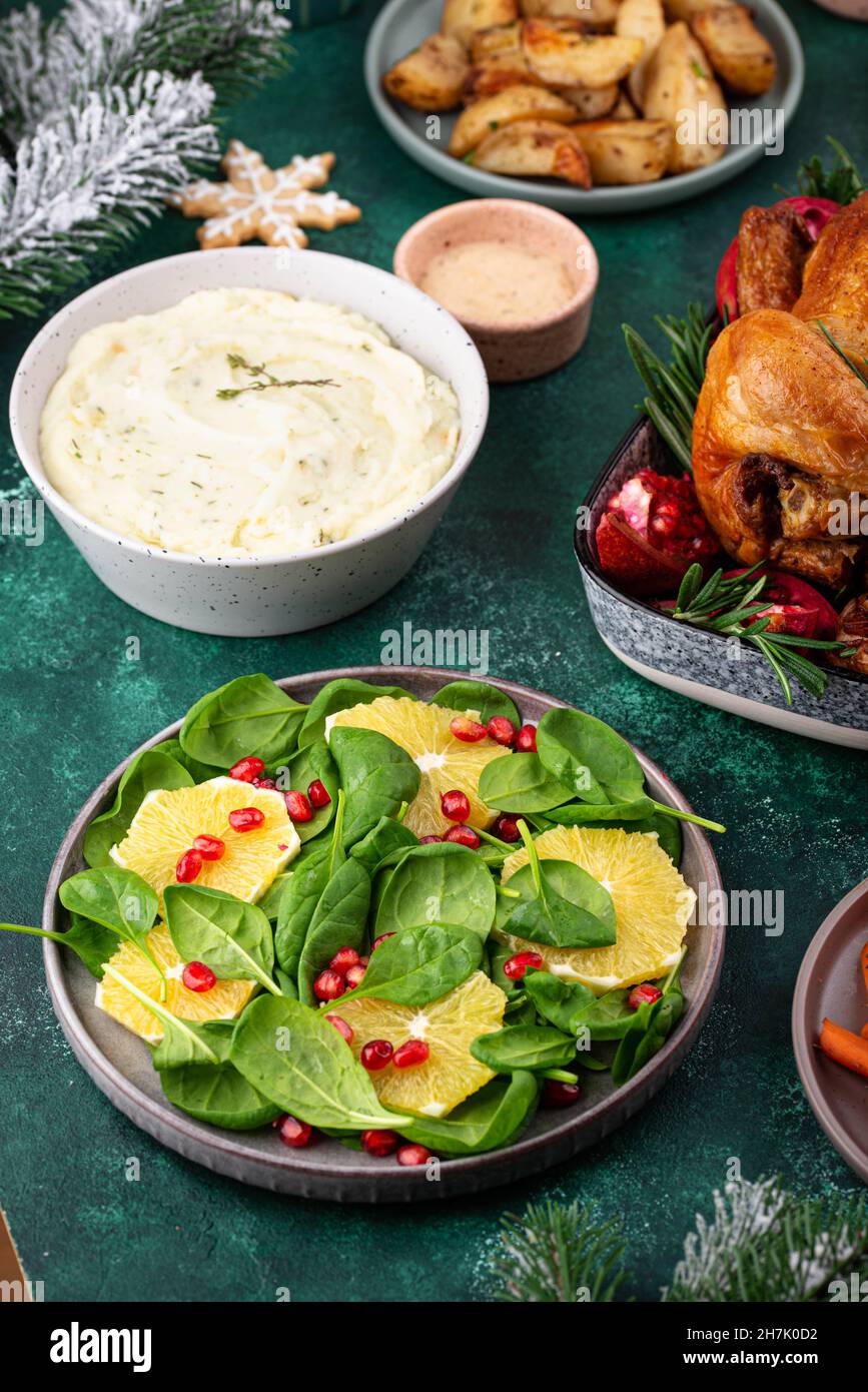Christmas festive dinner with traditional dishes Stock Photo - Alamy