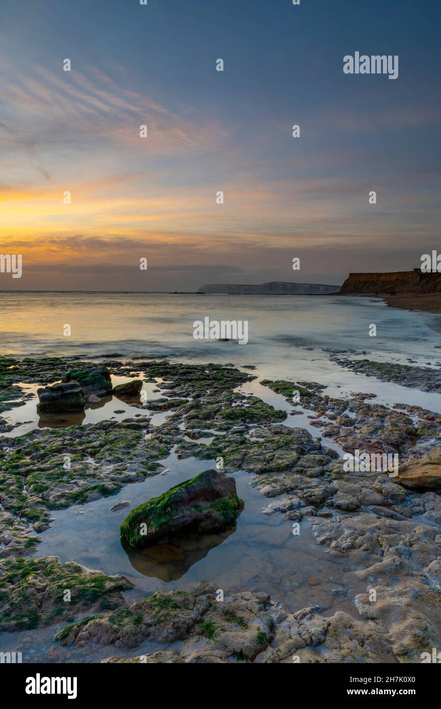isle of wight coastline compton bay at sunset, beautiful light on the ...