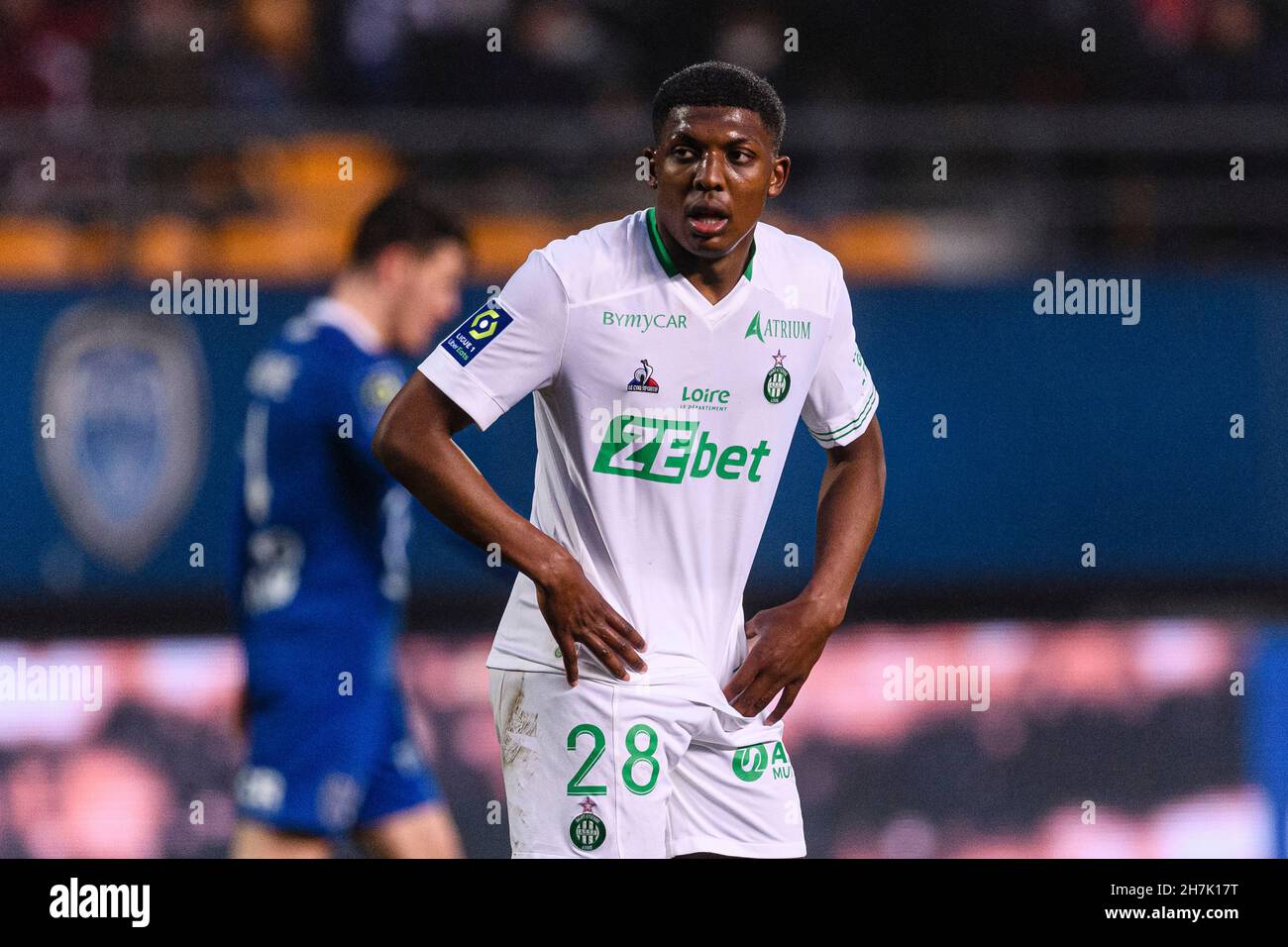 TROYES, FRANCE - NOVEMBER 21: Zaydou Youssouf of Saint-Etienne during ...