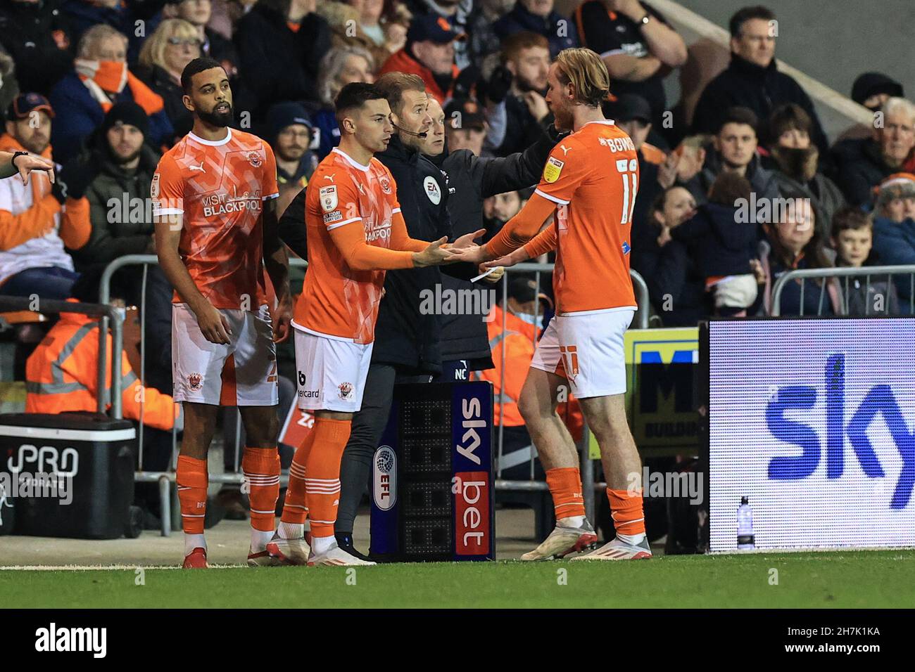 Blackpool, UK. 23rd Nov, 2021. Owen Dale #7 0f Blackpool comes on for ...