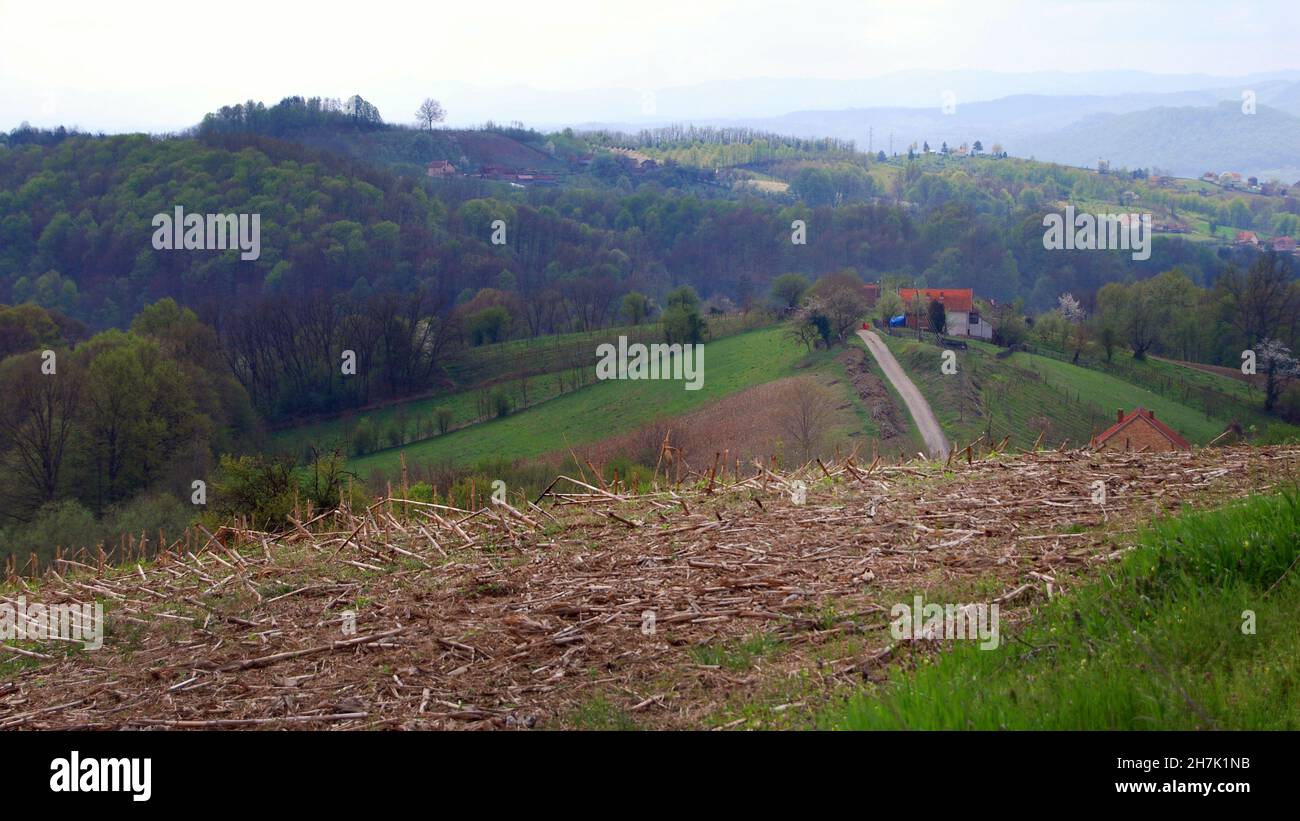 Panorama of the Jadar river valley in western Serbia near the town of ...
