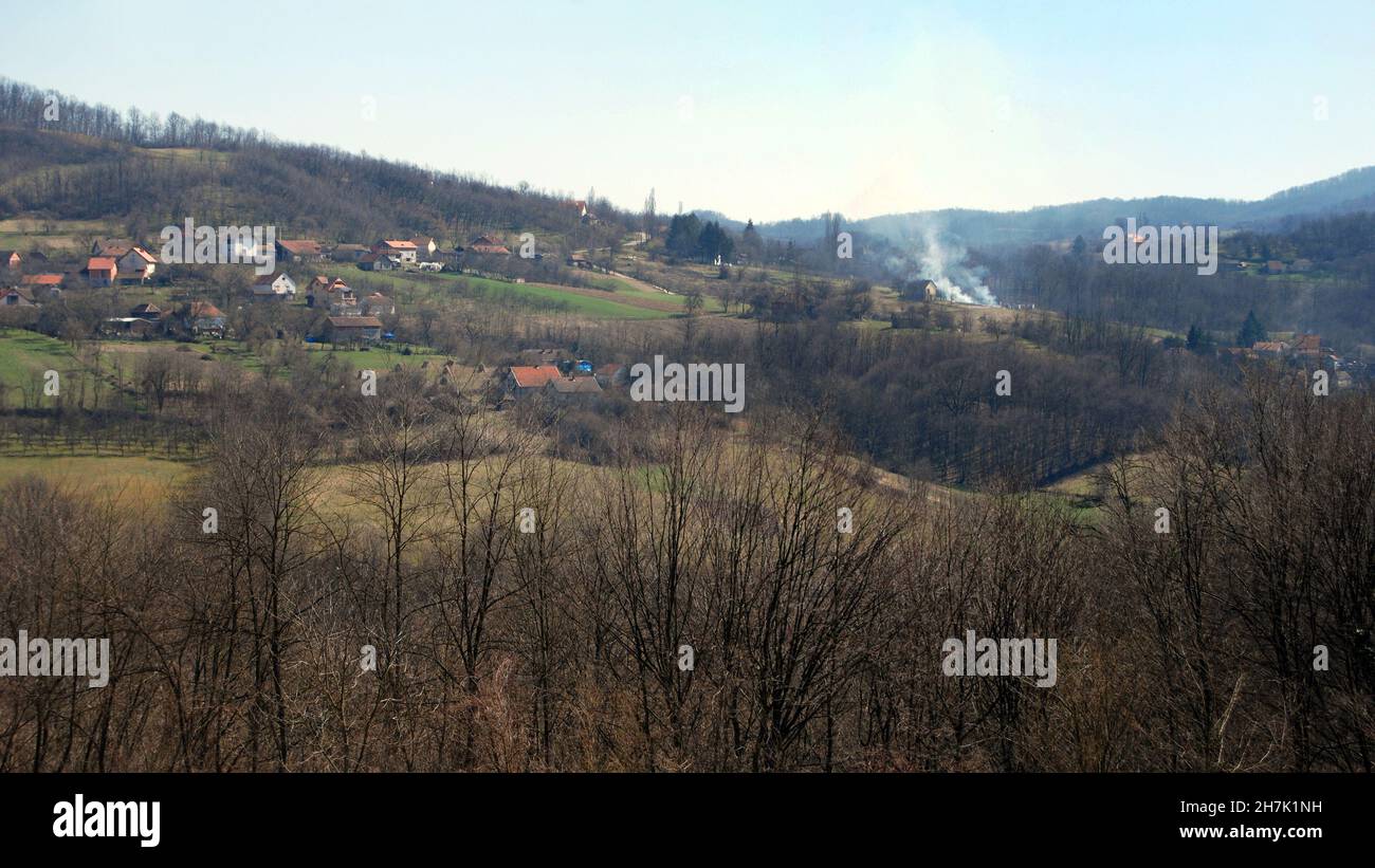 Panorama of the Jadar river valley in western Serbia near the town of ...