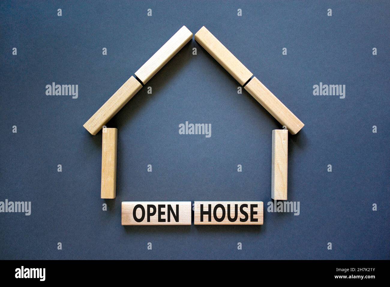 Open house symbol. Concept words 'Open house' on wooden blocks near ...
