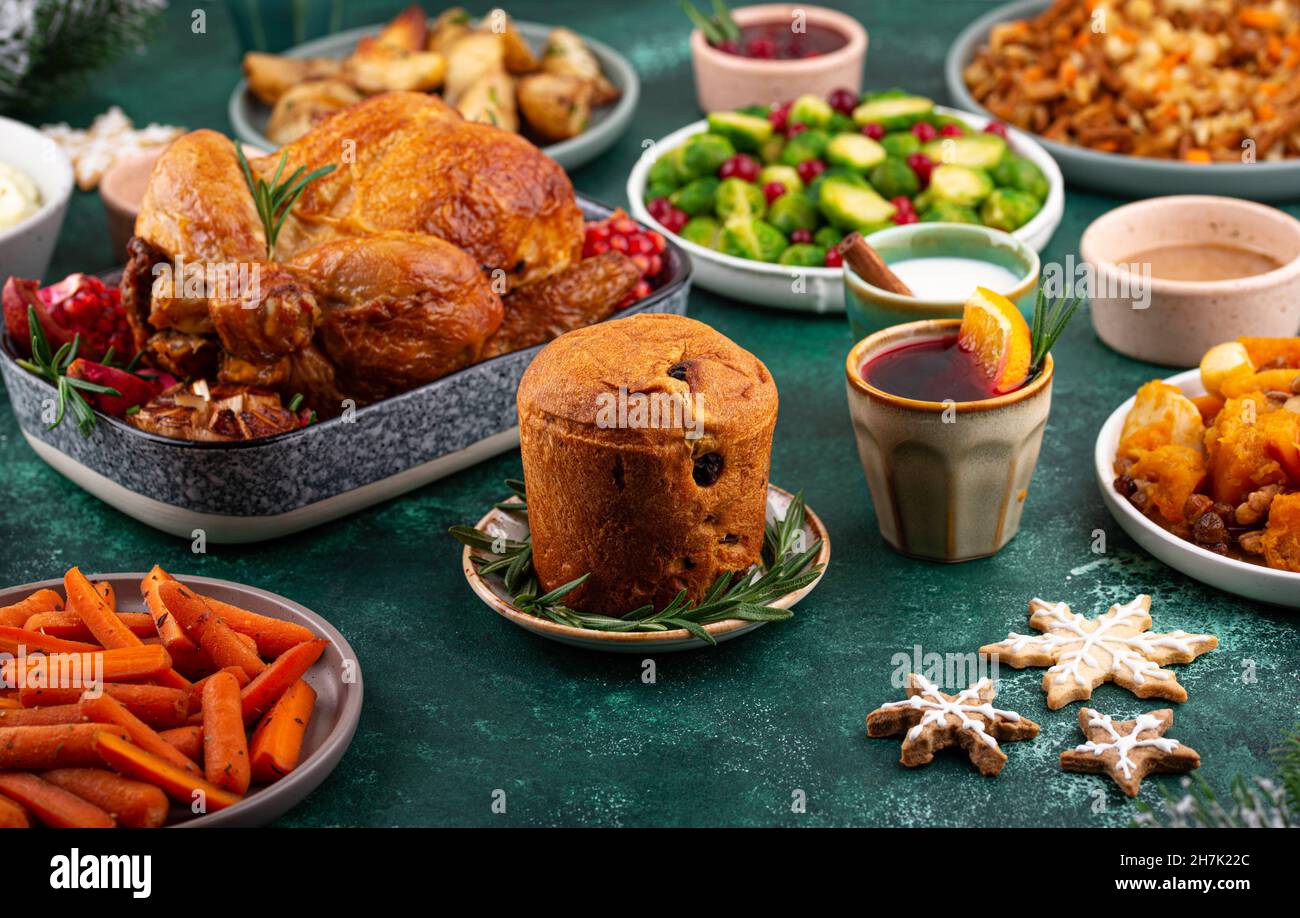 Christmas festive dinner with traditional dishes Stock Photo - Alamy