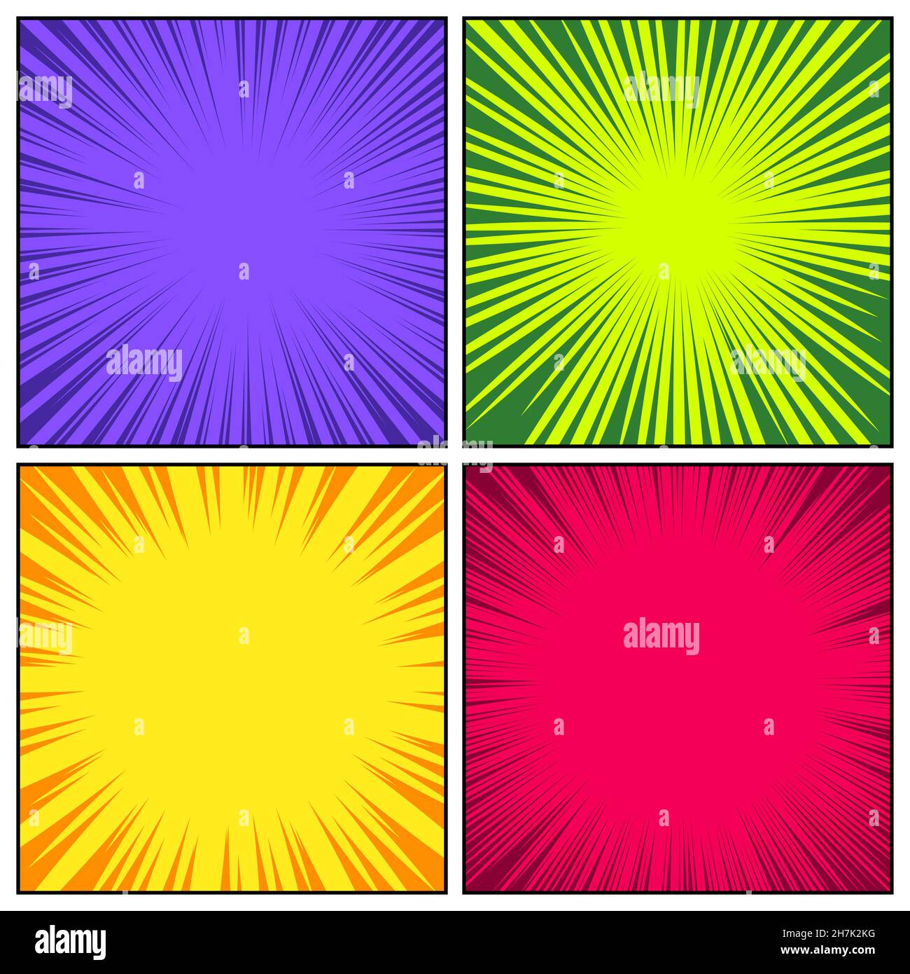Comic book colorful radial lines collection. Cartoon comics background ...