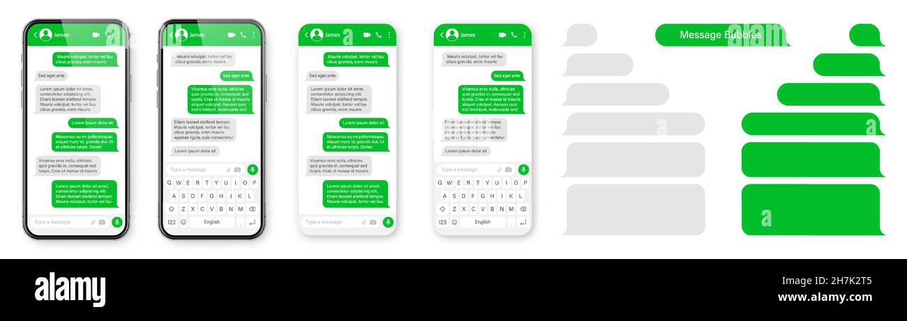 Realistic smartphone with messaging app. Blank SMS text frame ...
