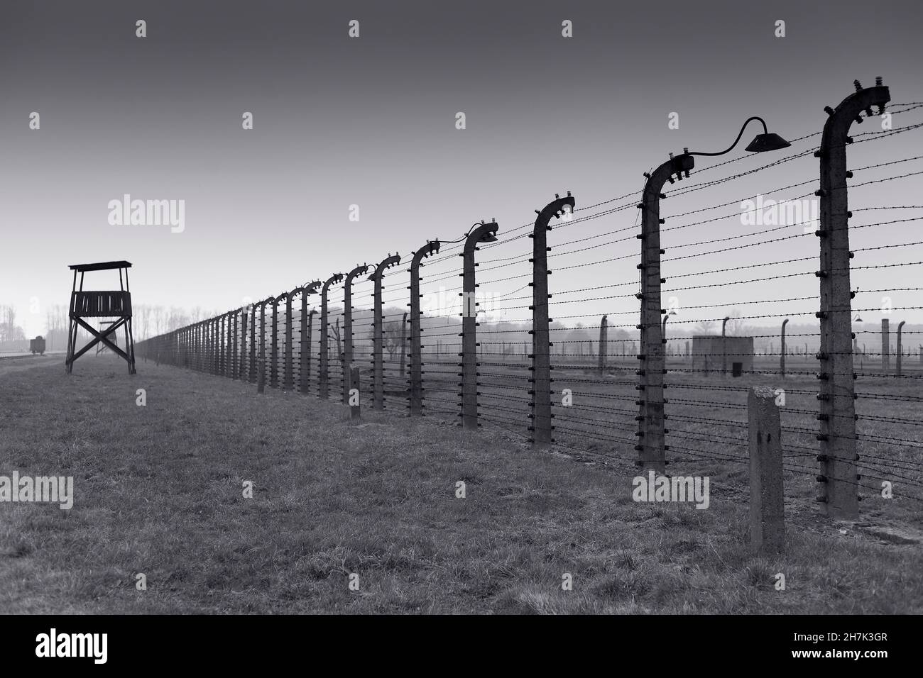 Electric fence, Nazi concentration and extermination camp, Auschwitz II ...