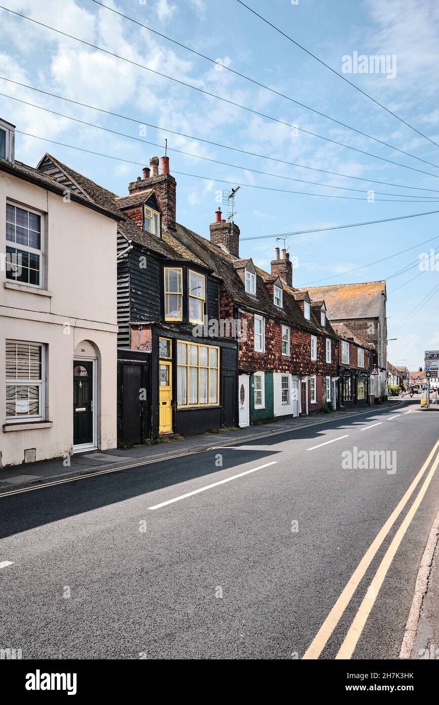 A streetscape with traditional terrace houses in Wish Ward in Rye, East ...