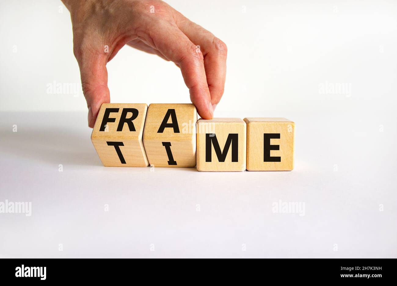 Time frame symbol. Businessman turns wooden cubes and change the ...