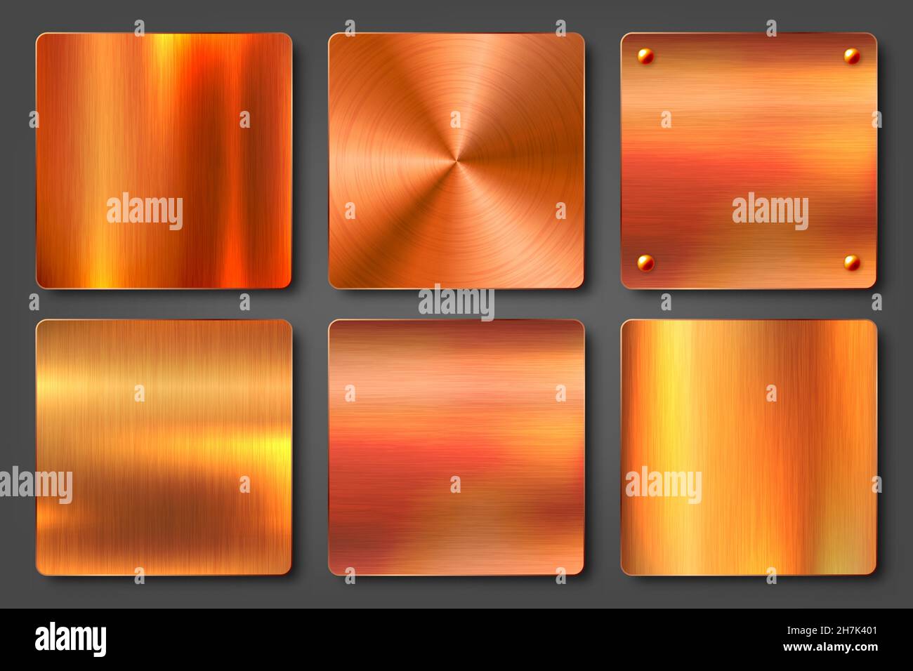 Realistic copper banners collection. Brushed stainless steel plate ...
