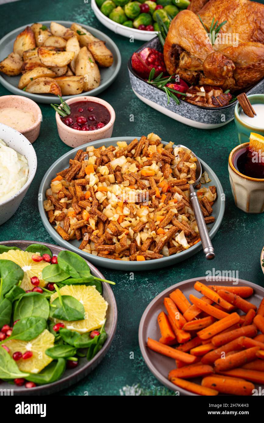 Christmas festive dinner with traditional dishes Stock Photo - Alamy