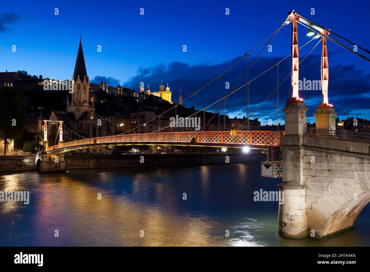 Red footbridge over the Saone river, Lyon, France Stock Photo - Alamy