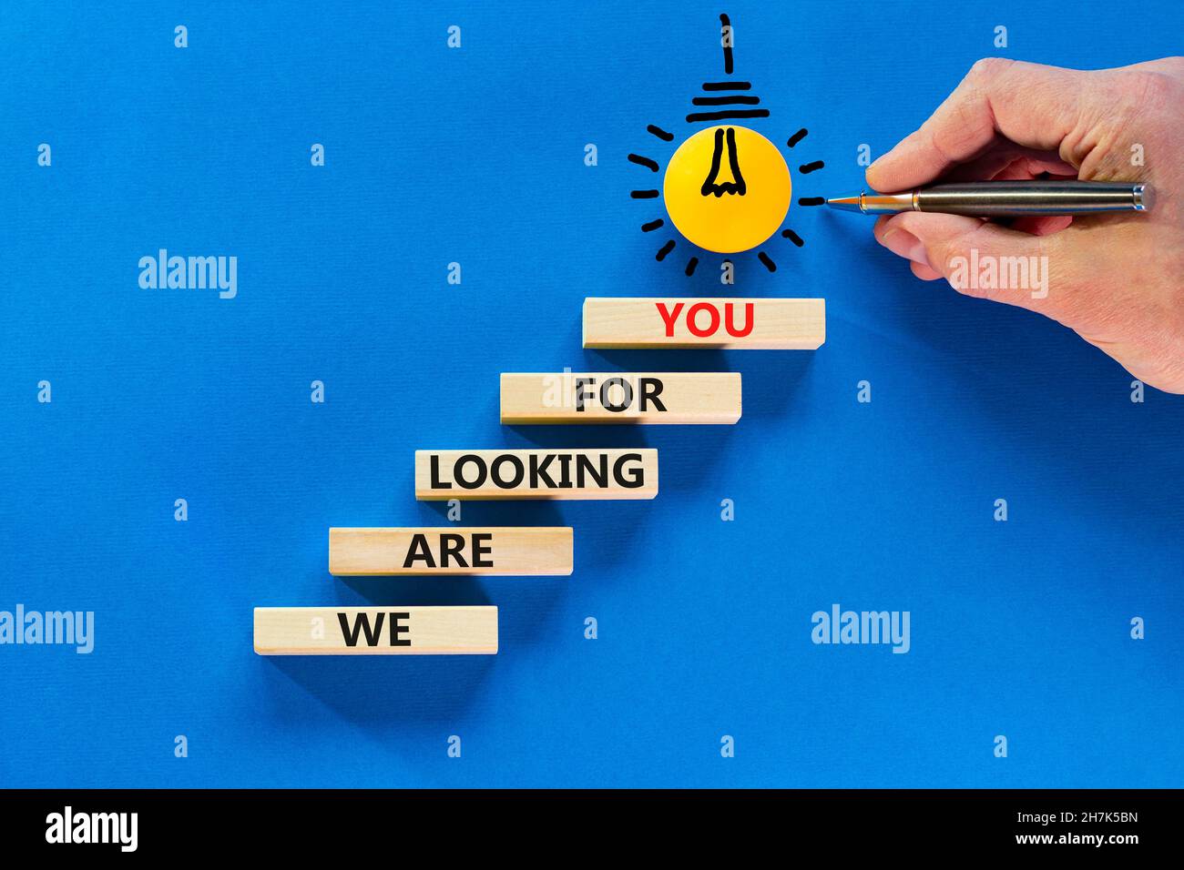 We are looking for you symbol. Wooden blocks with words We are looking ...