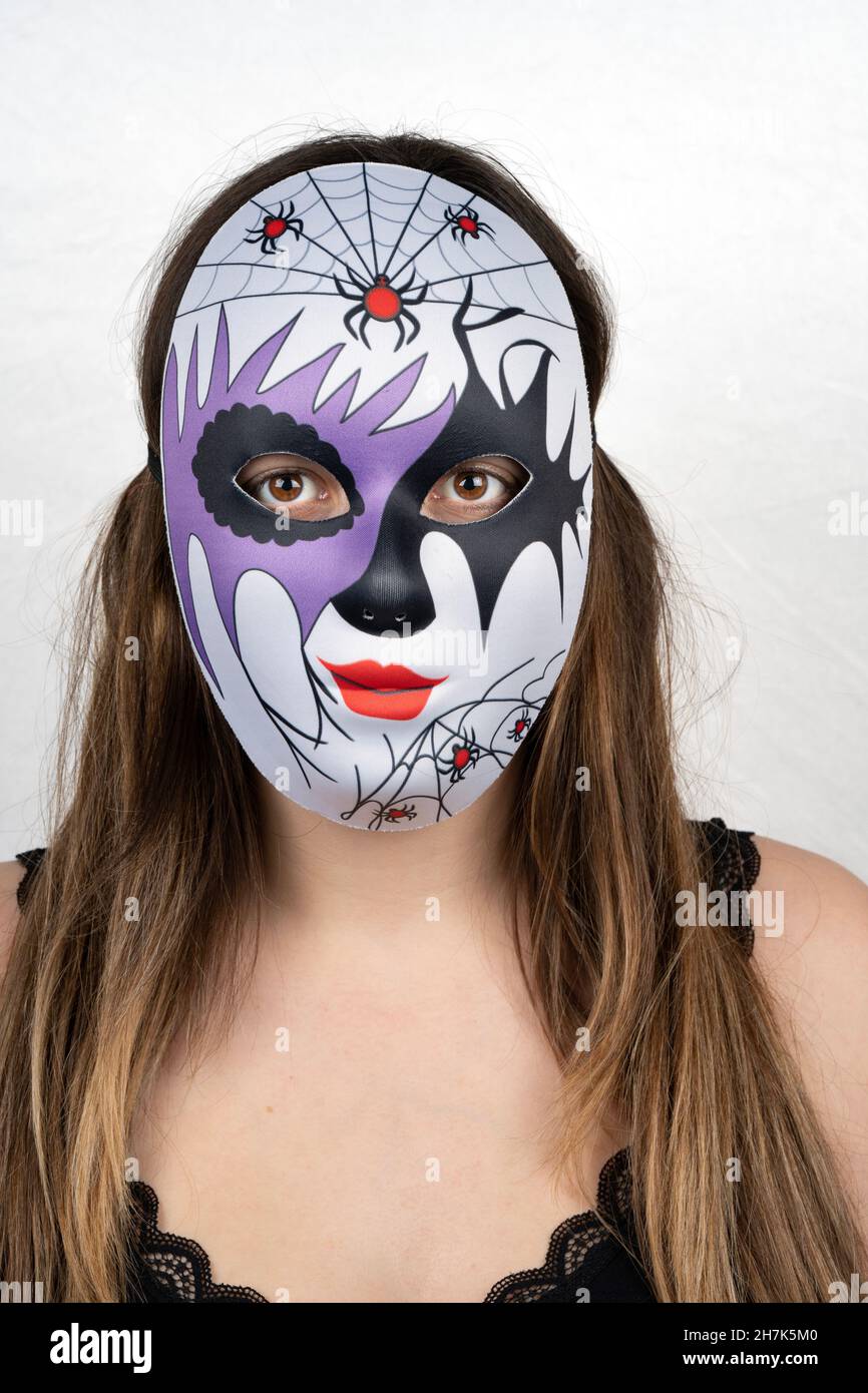 Paris, France - 11 22 2021: Packshot of Masked woman. A colorful mask ...